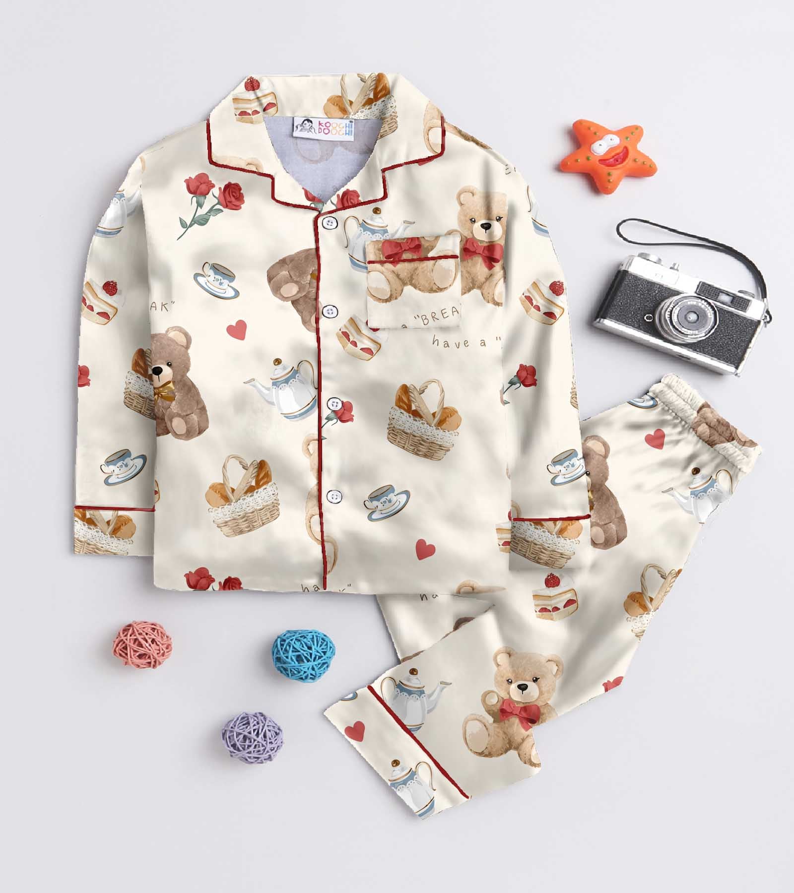 Teddy Bear Printed Nightsuit Set - koochi Poochi